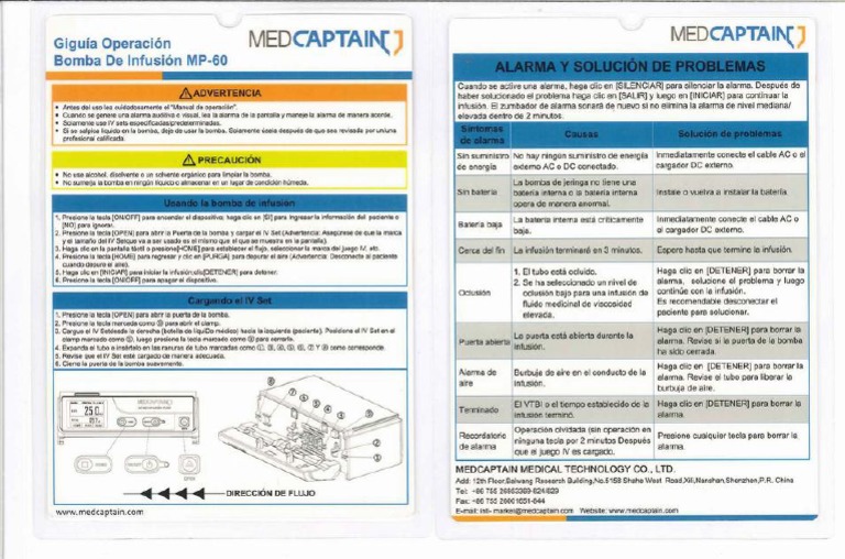 Guía Rápida Bomba de Infusión Medcaptain MP 60 | PDF