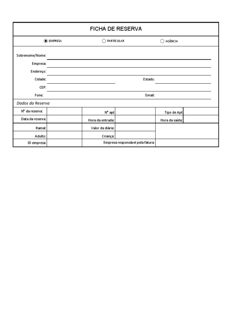 Ficha de Reserva de Hotel | PDF