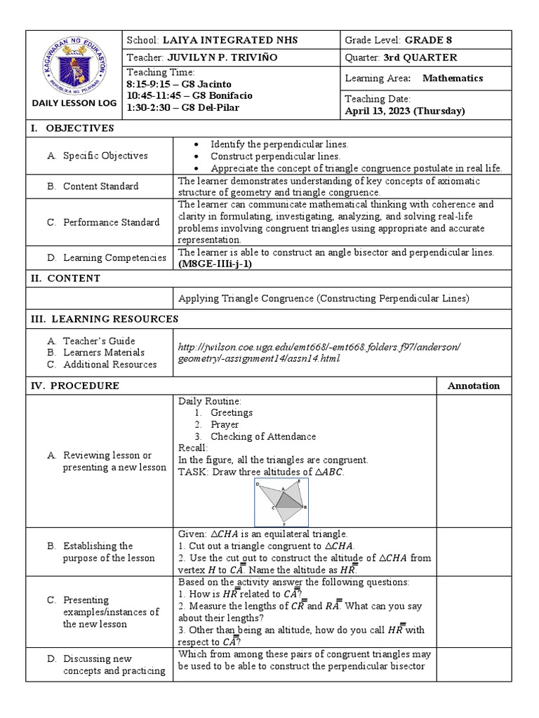 April 13 Applies Triangle Congruence To Construct Perpendicular | PDF ... April 13 Applies Triangle Congruence To Construct Perpendicular | PDF ...