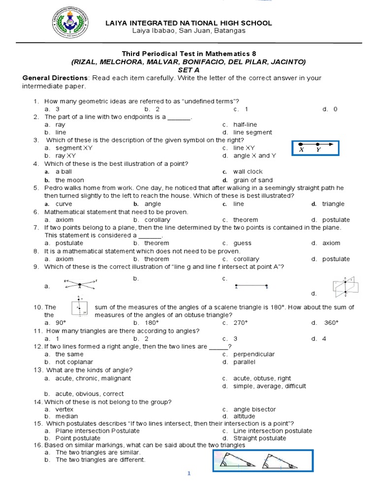 3rd Periodical Exam in Mathematics 8 | Download Free PDF | Triangle | Perpendicular