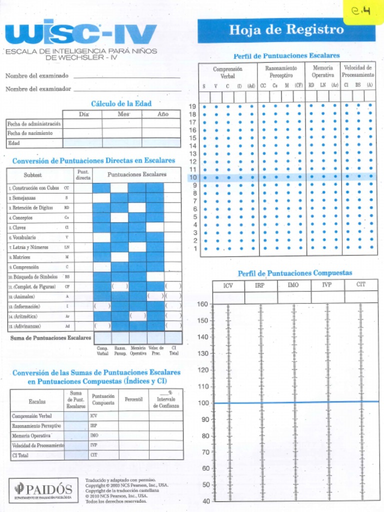 Wisc-IV Hoja de Registro | PDF