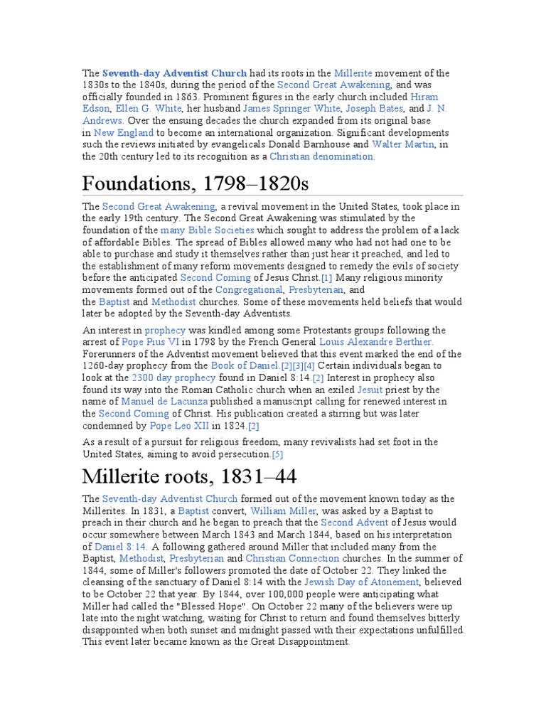 History of the Seventh-day Adventists | PDF | Premillennialism ...
