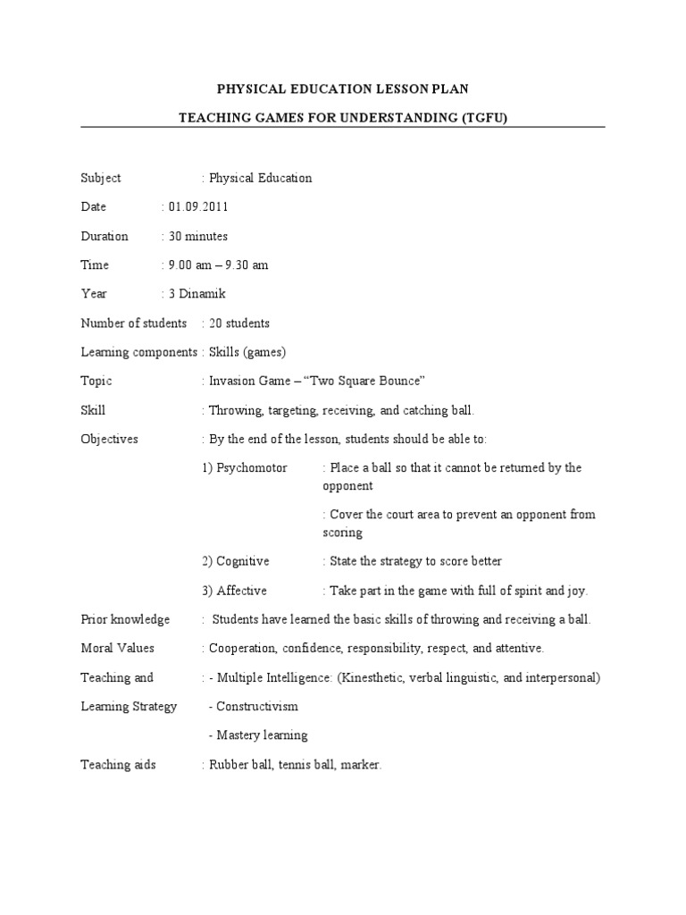 Year 3 PE Lesson: Two Square Bounce | PDF | Physical Education | Learning