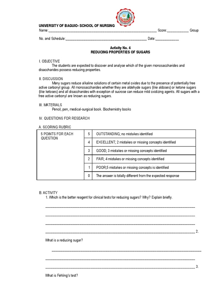 Activity 4 Reducing Properties of Sugars | PDF | Organic Compounds ...