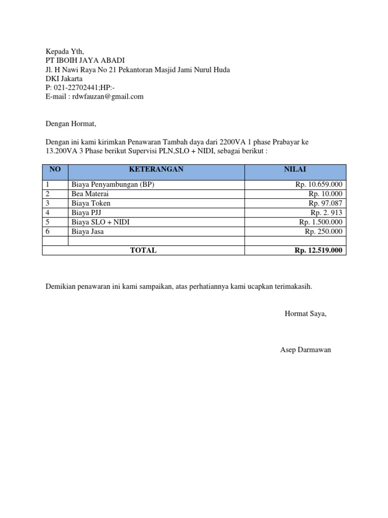 Surat Penawaran Slo Nidi Asep | PDF