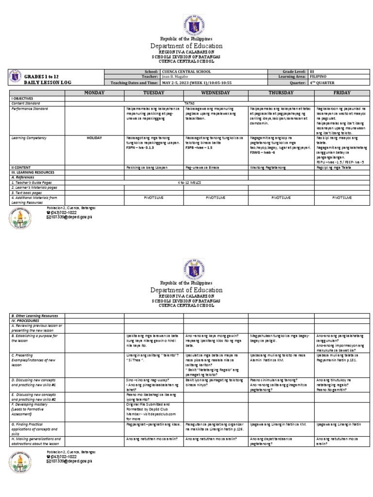 DLL Filipino-3 Q4 W1 | PDF
