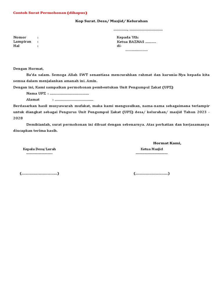 Contoh-Surat-Permohonan-UPZ Beserta BA Dan DH | PDF