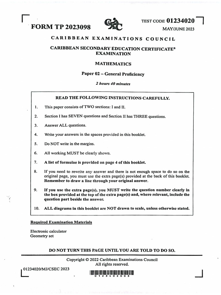 CSEC Maths May 2023 Paper 2 | PDF CSEC Maths May 2023 Paper 2 | PDF