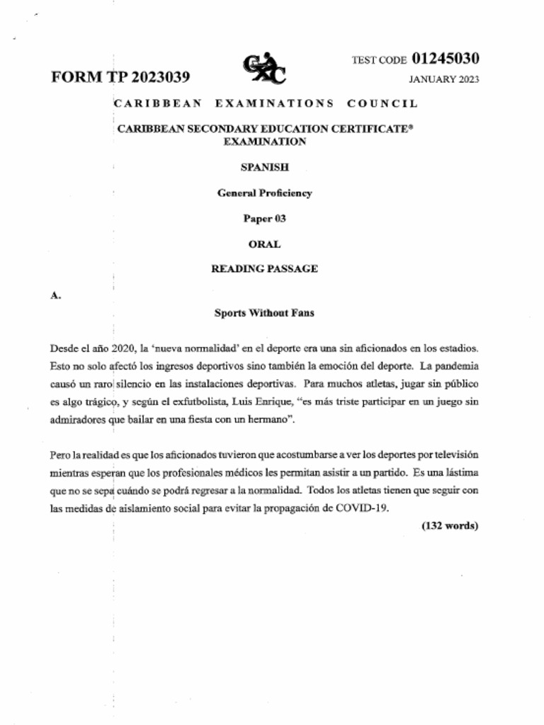 SPANISH CSEC Oral Reading Passages - January 2023 | PDF