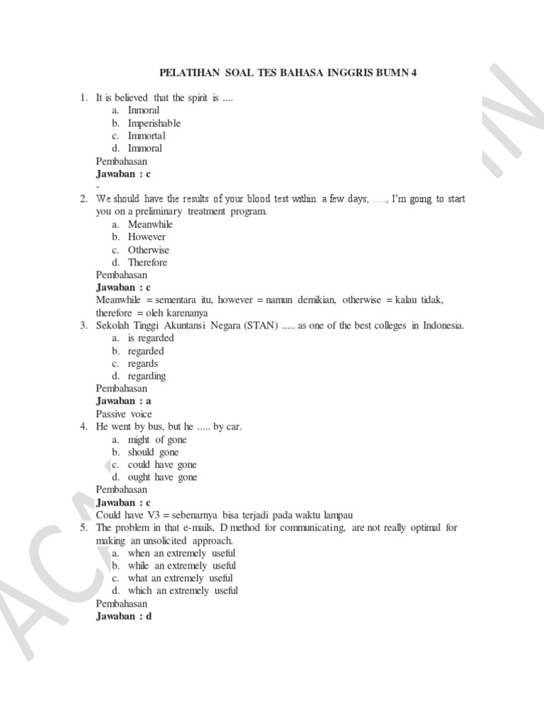 Pelatihan Soal Structure 4 | PDF
