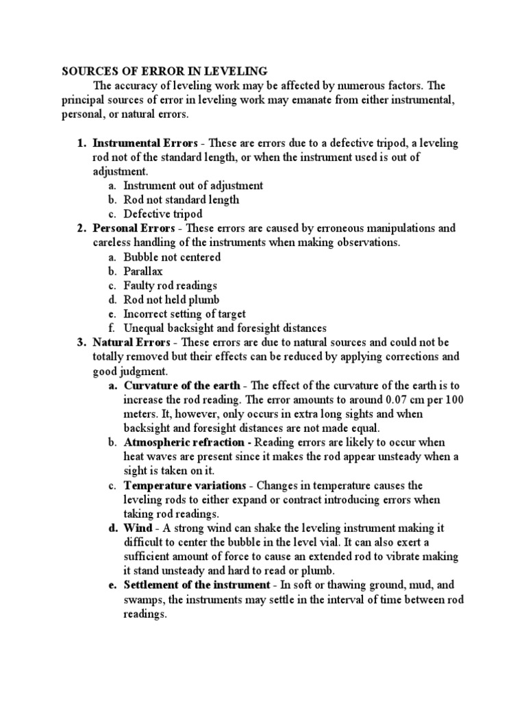 Sources of Error in Leveling | PDF | Applied And Interdisciplinary ...