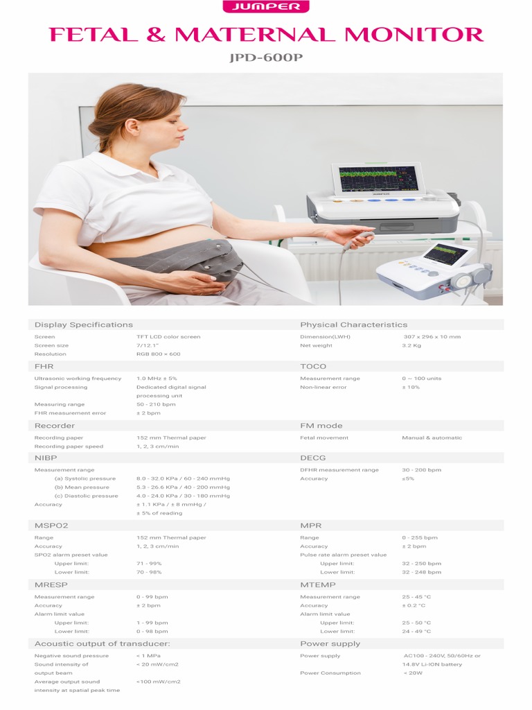 JPD-600P Fetal Maternal Monitor Data Sheet - Jumper Medical | PDF
