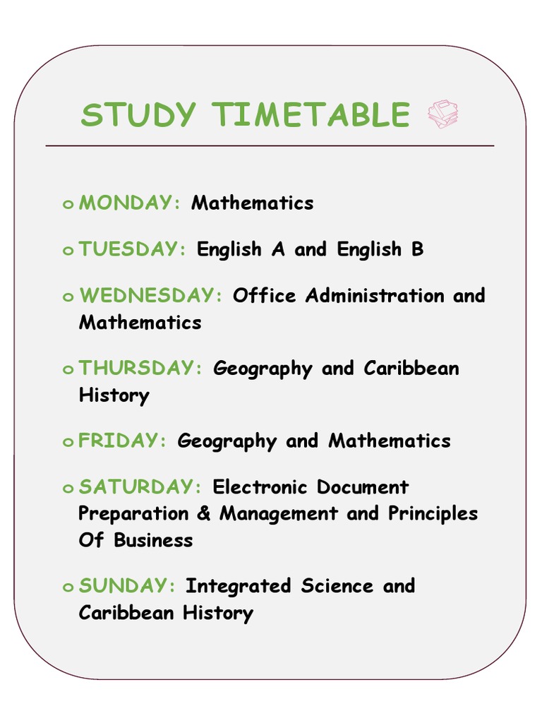 Csec Study Timetable | PDF