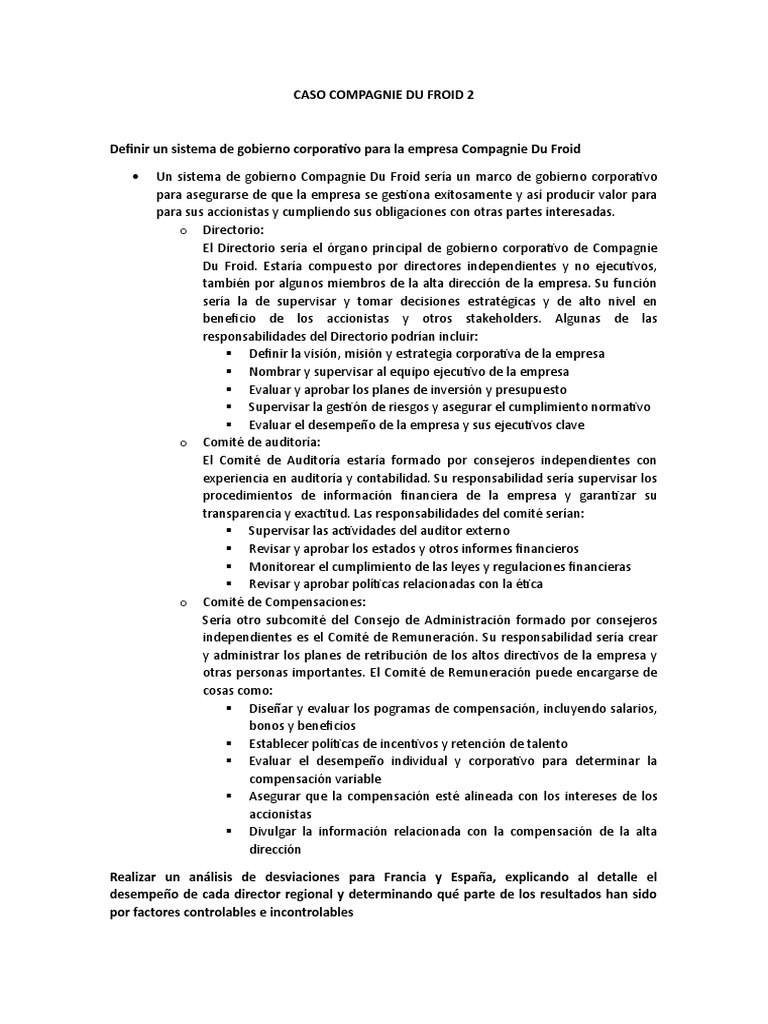 Gobierno Corporativo en Compagnie Du Froid | PDF | Auditoría | Negocios ...