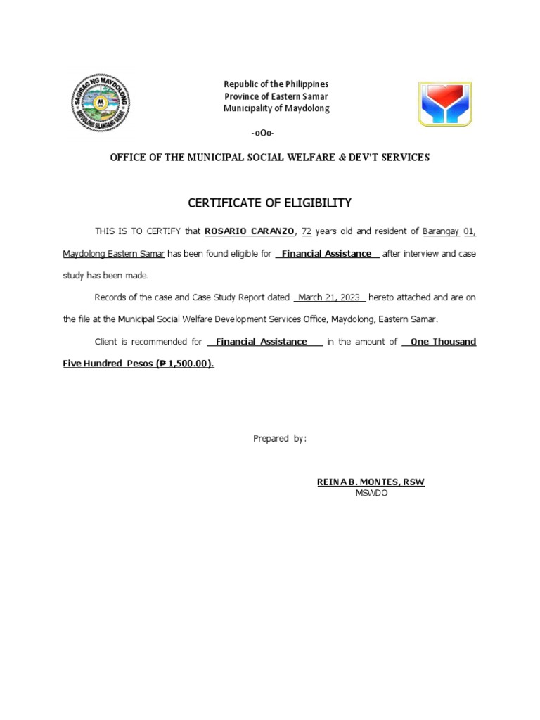 Certificate of Eligibility | PDF | Currency | Philippines