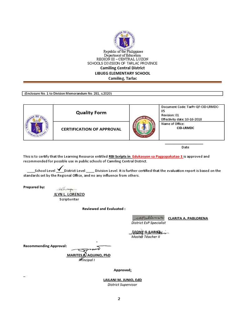 ESP Script LAS Week 2 Q4 | PDF