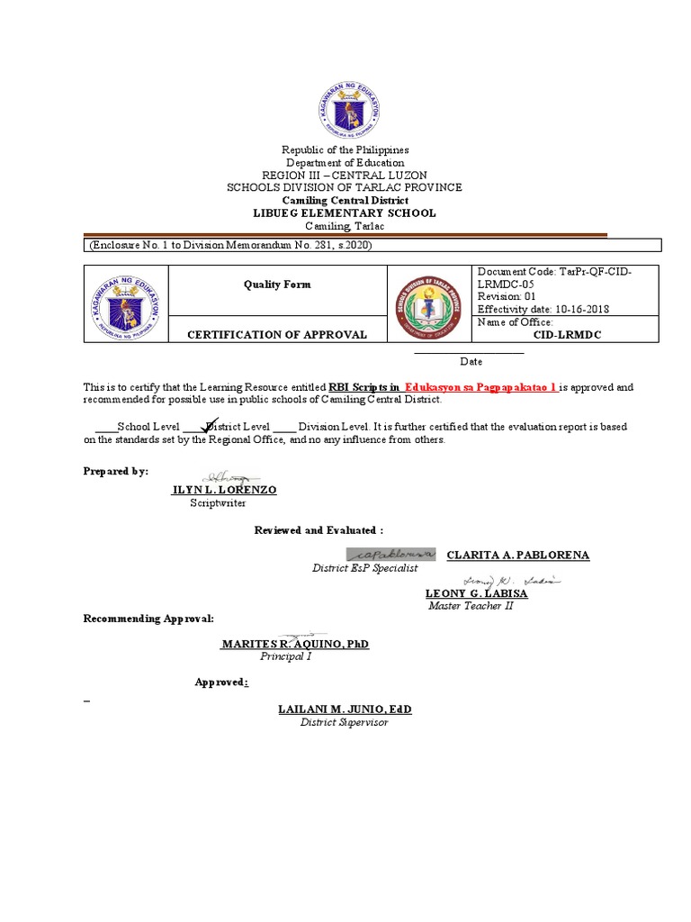 ESP Script LAS Week 4 Q4 | PDF