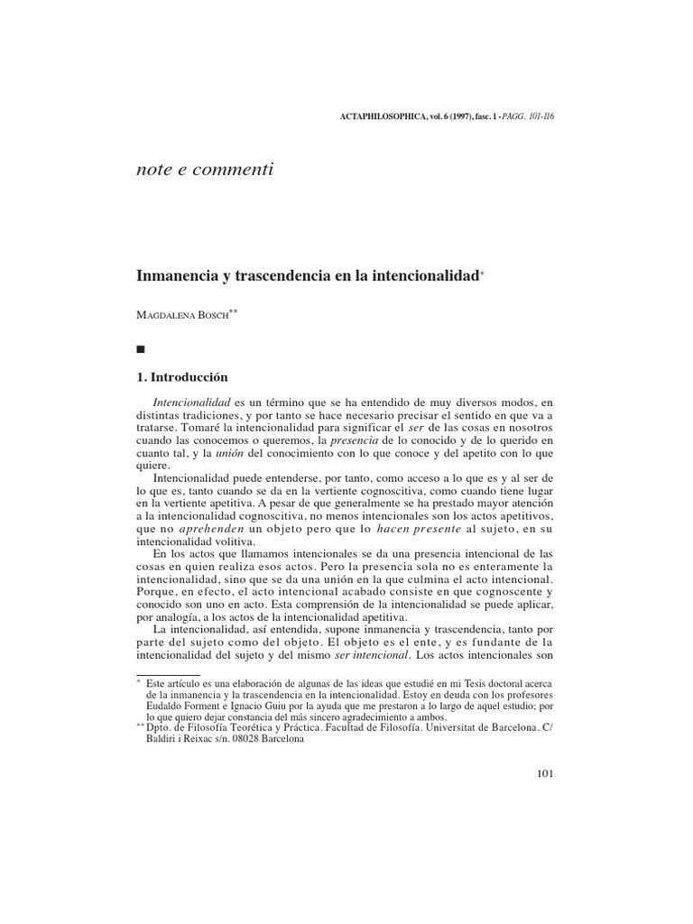 Imanencia Transcendencia Na Intencionalidade | PDF | Verdad ...