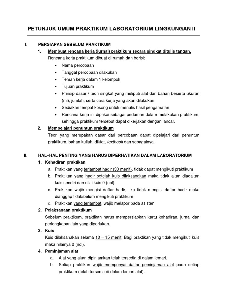 Petunjuk Umum Praktikum Laboratorium Lingkungan Ii | PDF