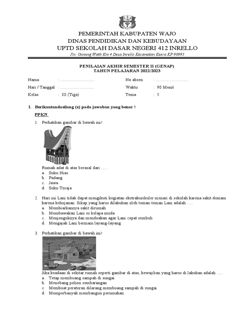 Soal Pas Kelas 3 Tema 5 | PDF