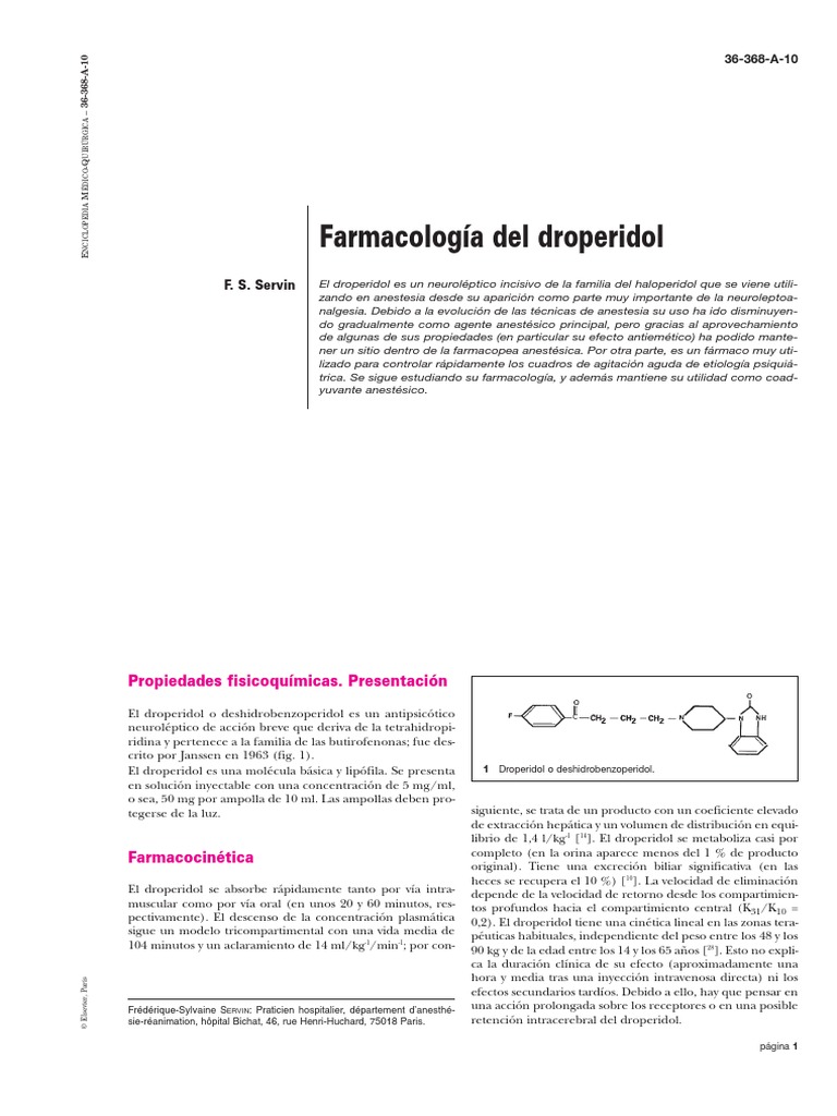 Farmacología del Droperidol | PDF | Antipsicótico | Anestesia