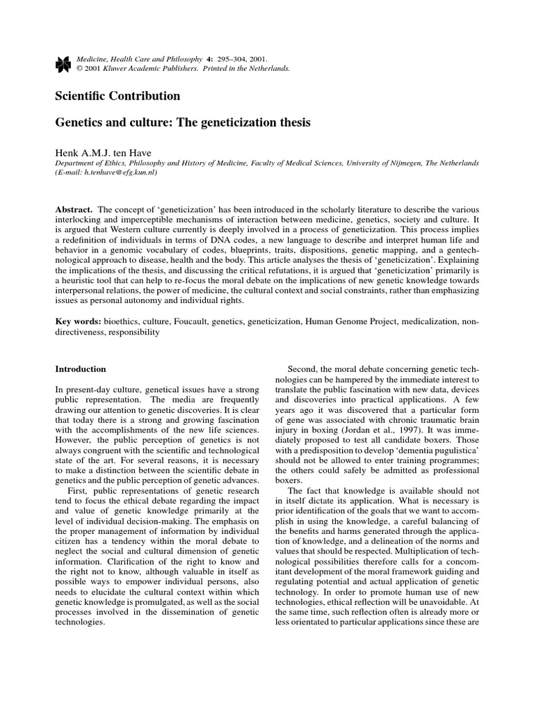 Genetics and Culture The Geneticization | PDF | Genetics | Autonomy