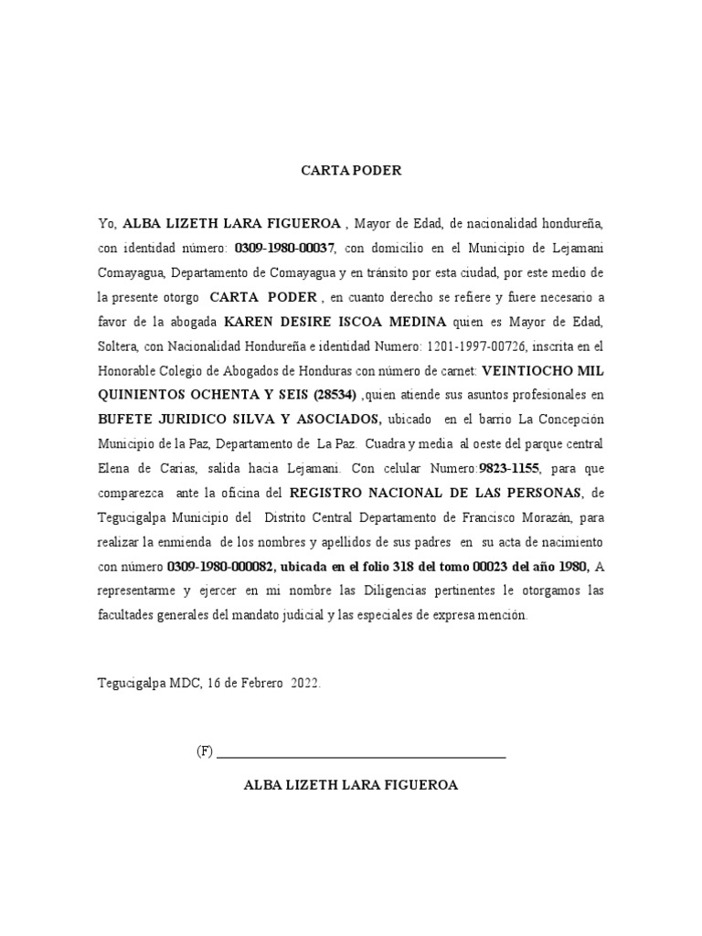 Carta Poder para Diligencias Legales | PDF | Política | Ciencias sociales