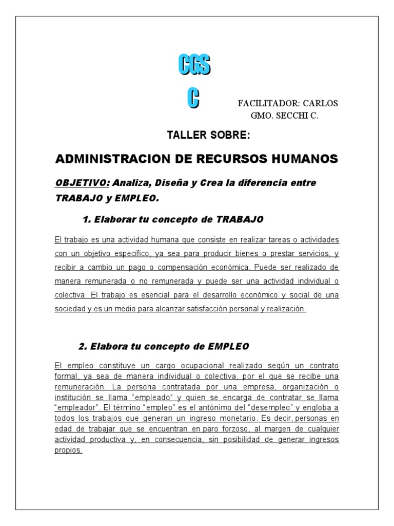 Diferencias entre Trabajo y Empleo | PDF