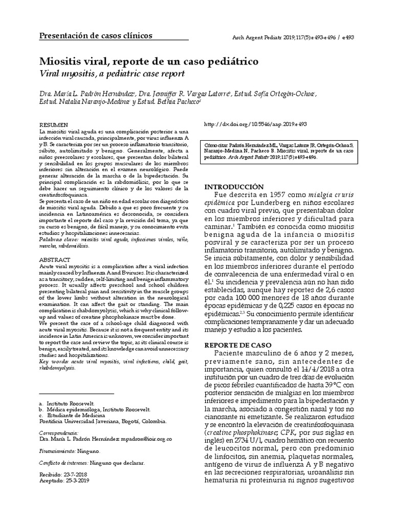 Miositis Viral, Reporte de Un Caso Pediátrico: Viral Myositis, A Pediatric Case Report | PDF ...