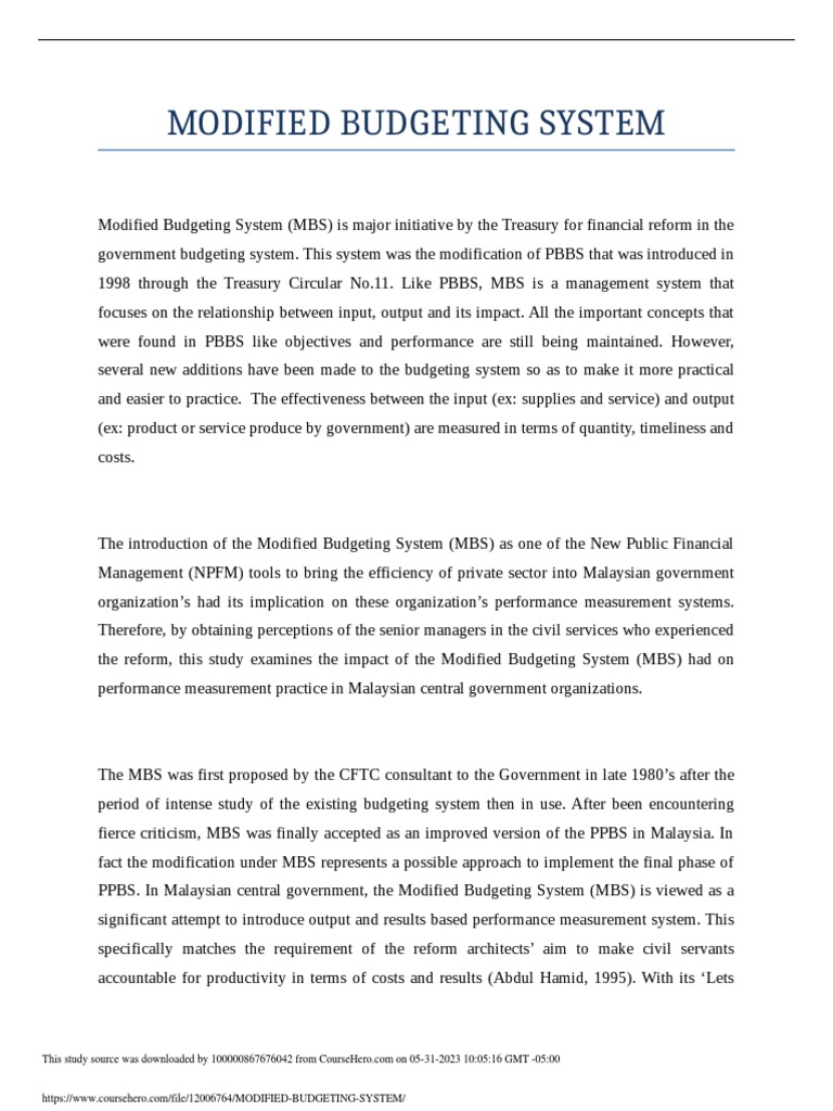 Modified Budgeting System | PDF