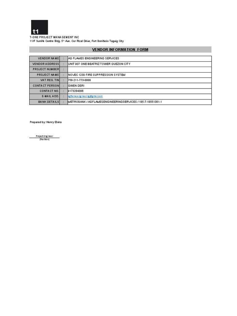Vendor Information Form T1 | PDF
