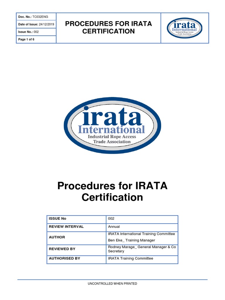 Procedures_for_IRATA_Certification_TC-032ENG_ | PDF | Government