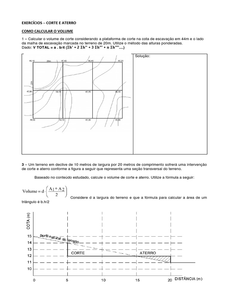 Exercícios Corte e Aterro | PDF