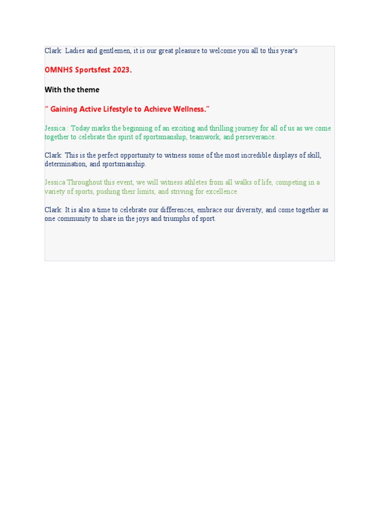 Script For Sportsfest 2023 | PDF