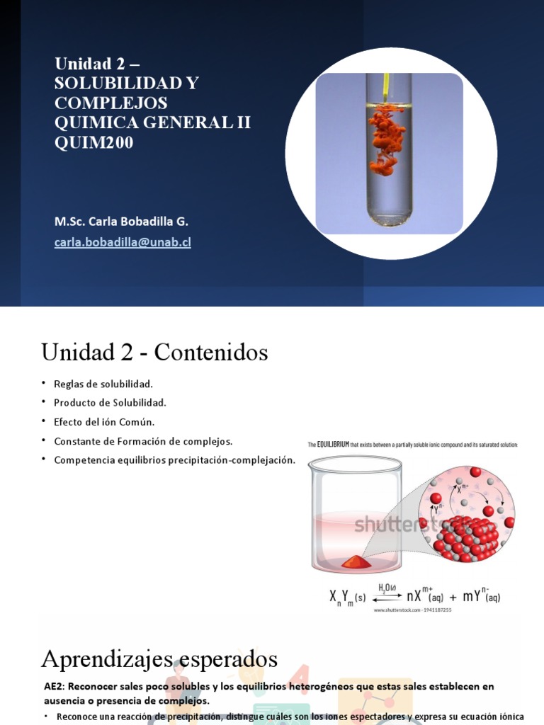 Unidad 2 - Solubilidad y Complejos - QUIM200 Editado | PDF | Solubilidad | Equilibrio químico