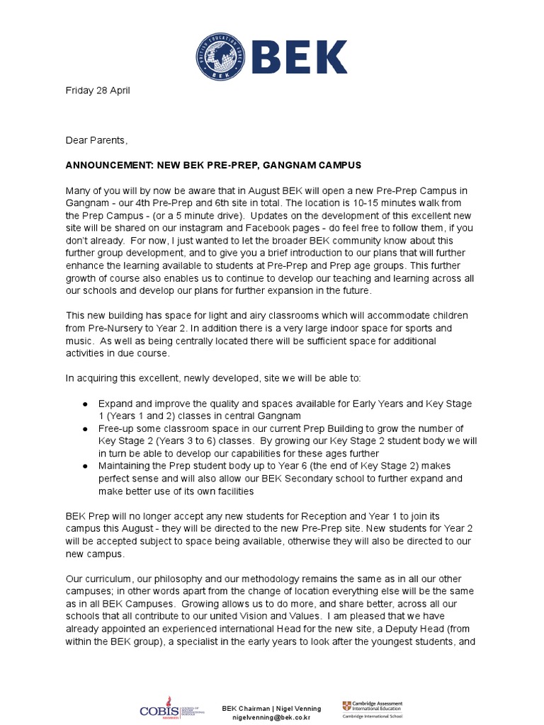 New Pre-Prep Announcement - All Parents - 28 April 23 | PDF | Behavior ...