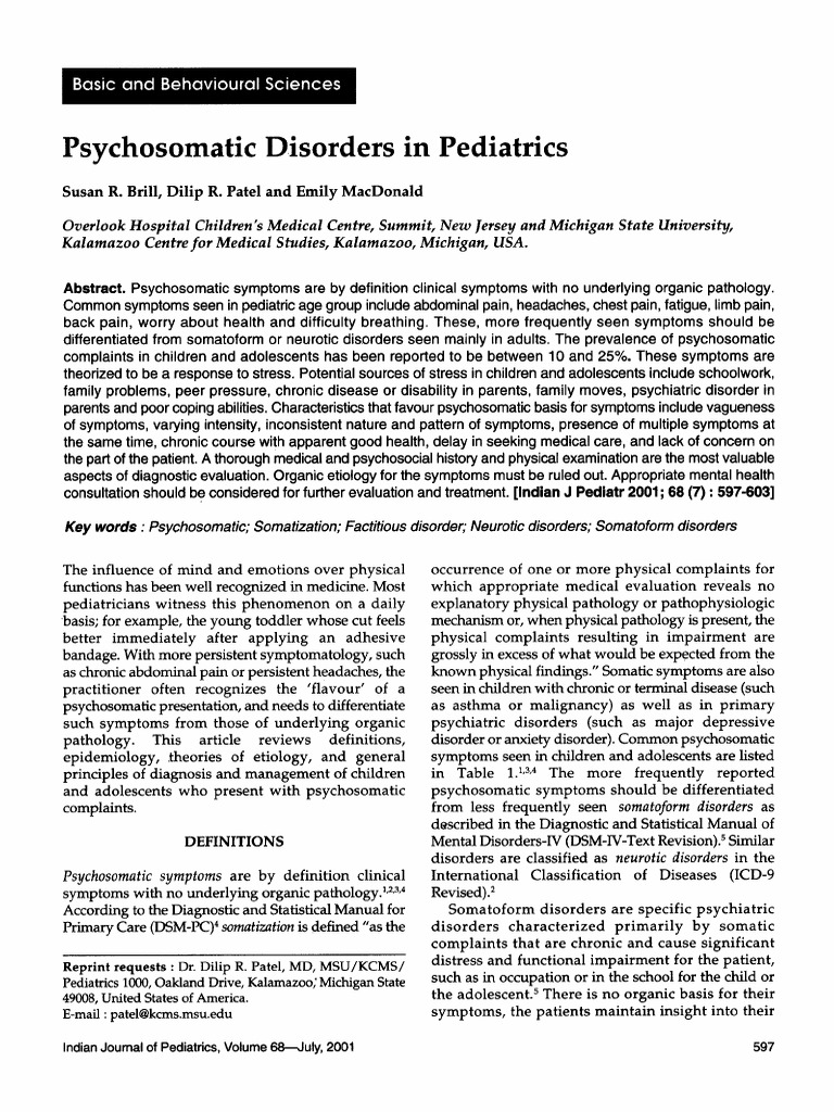 Psychosomatic Dis Pediatrics | PDF | Mental Disorder | Anxiety Disorder