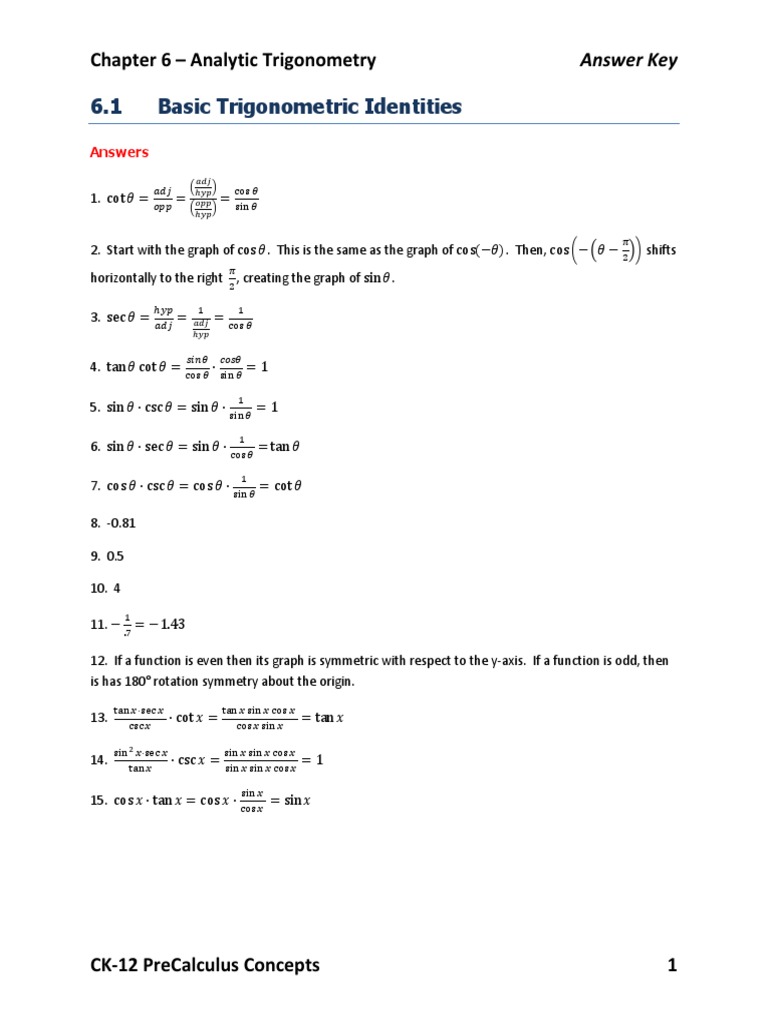 Answer Key - CK-12 Chapter 06 PreCalculus Concepts | PDF | Trigonometry ...