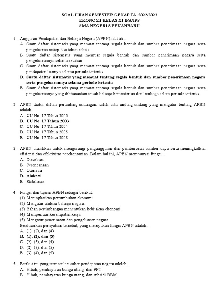 Soal Ujian Ekonomi Semester Genap Ta 2022-2023 | PDF