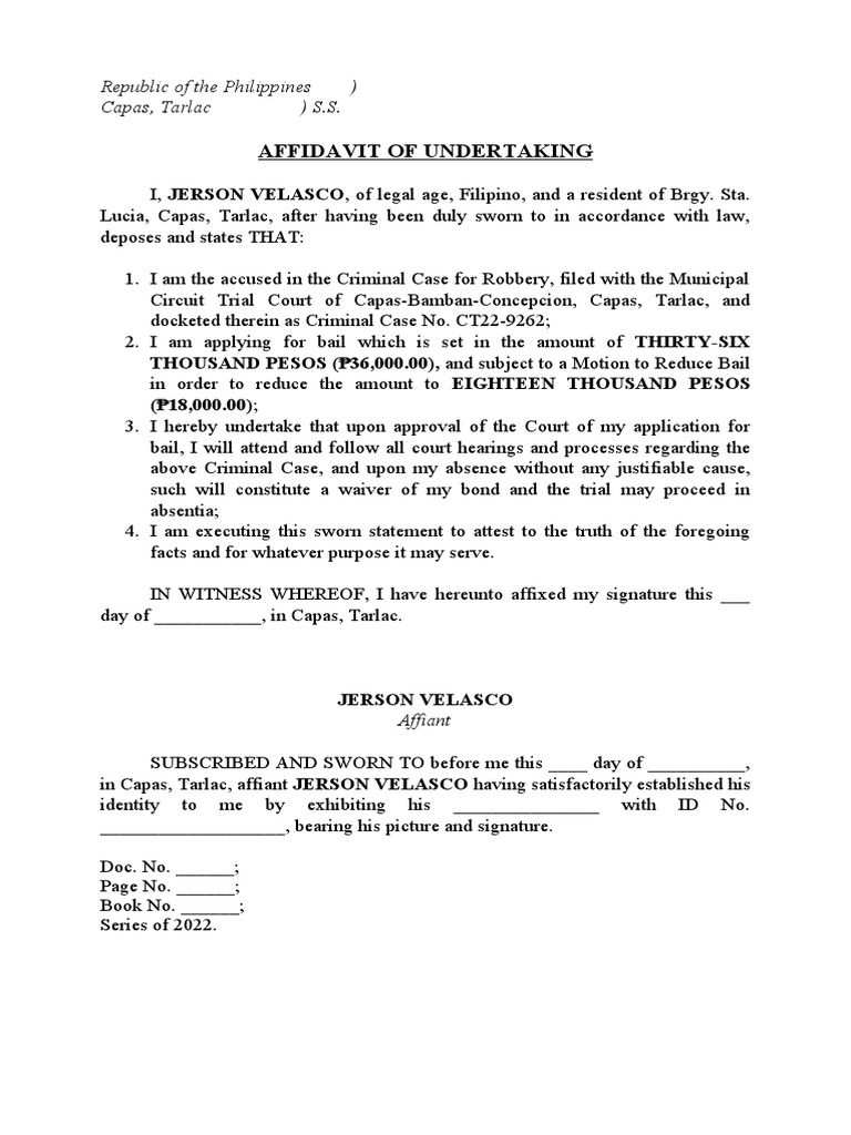 Affidavit of Undertaking | PDF