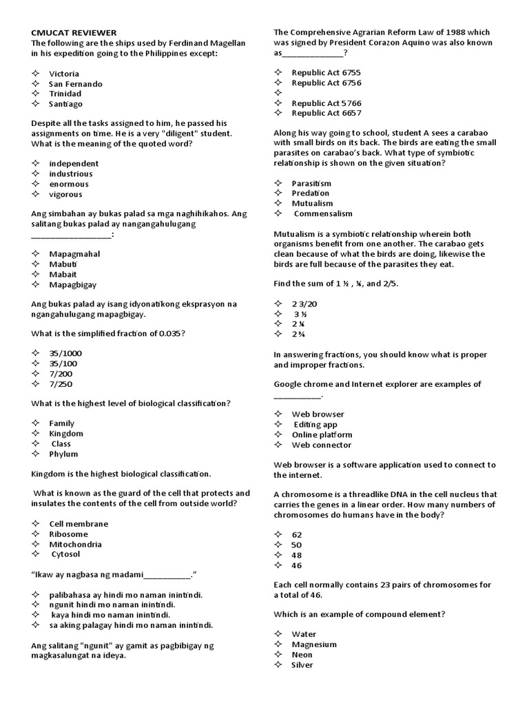 Cmucat Reviewer | PDF | Cell (Biology) | Triangle