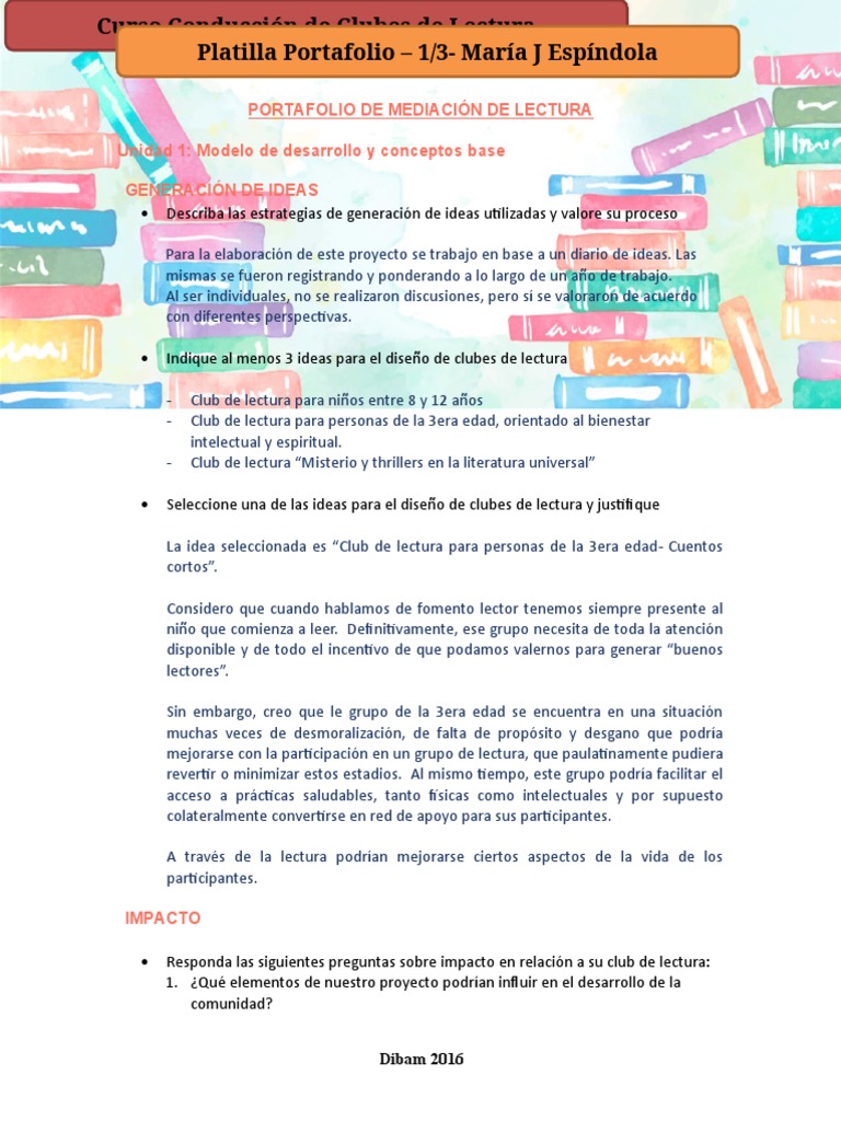 Portfolio Mediación de Lectura Maria Jos Espindola | PDF | Vejez | Pedagogía