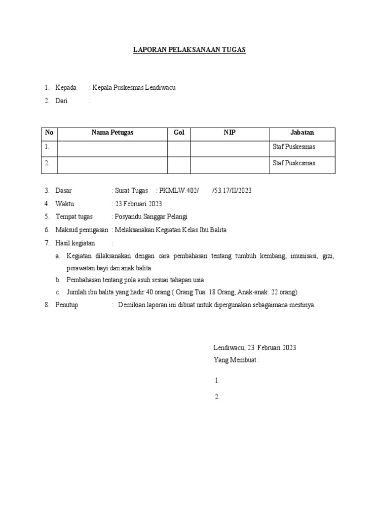 Contoh LPD Kelas IBU BALITA | PDF