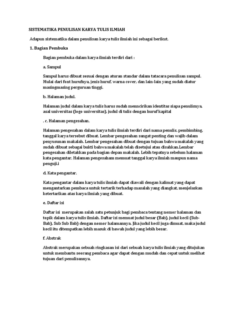 SISTEMATIKA PENULISAN KARYA TULIS ILMIAH | PDF