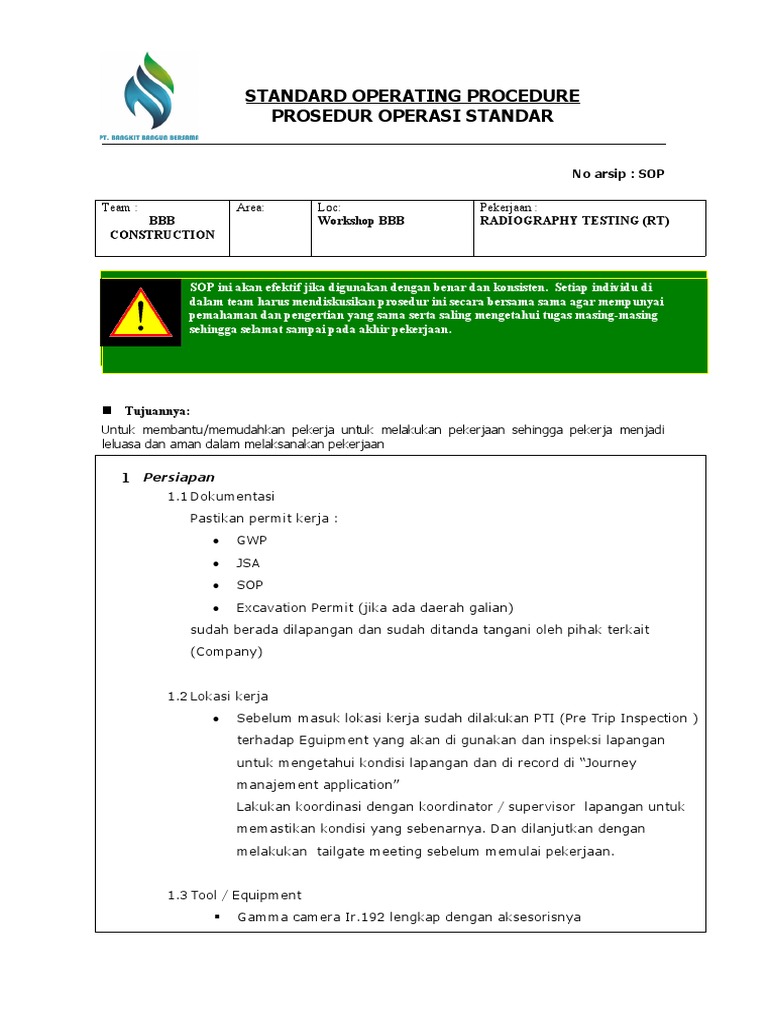 Sop Radiography Test (Xray) | PDF
