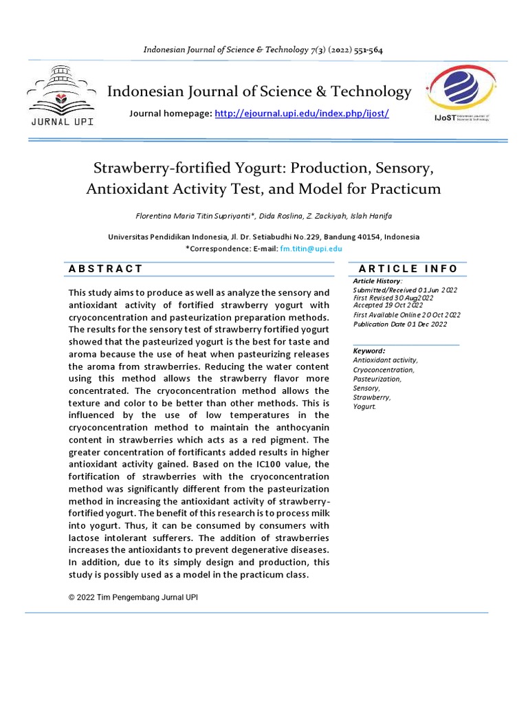 Strawberry-Fortified Yogurt Ss | PDF | Yogurt | Odor