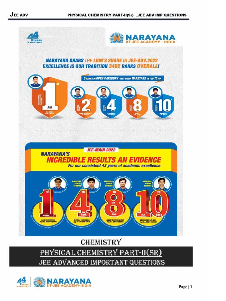 PHYSICAL CHEMISTRY PART IISr JEE ADVANCED IMPORTANT QUESTIONS | PDF