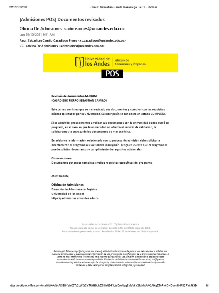 Correo de Aceptacion de Documentacion Completa | PDF