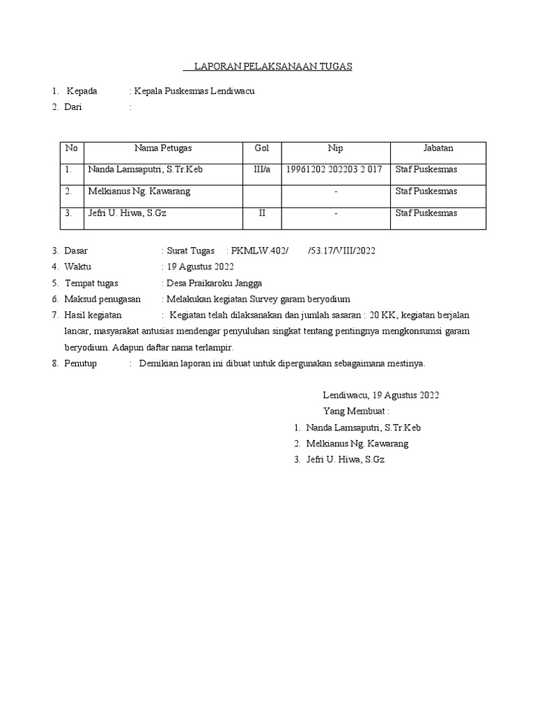 LPD Survei Garam Beryodium - PRJ Agustus 2022 | PDF