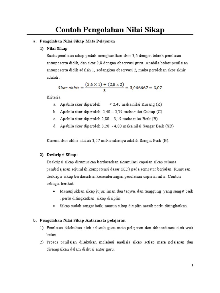 Contoh Pengolahan Nilai Sikap | PDF